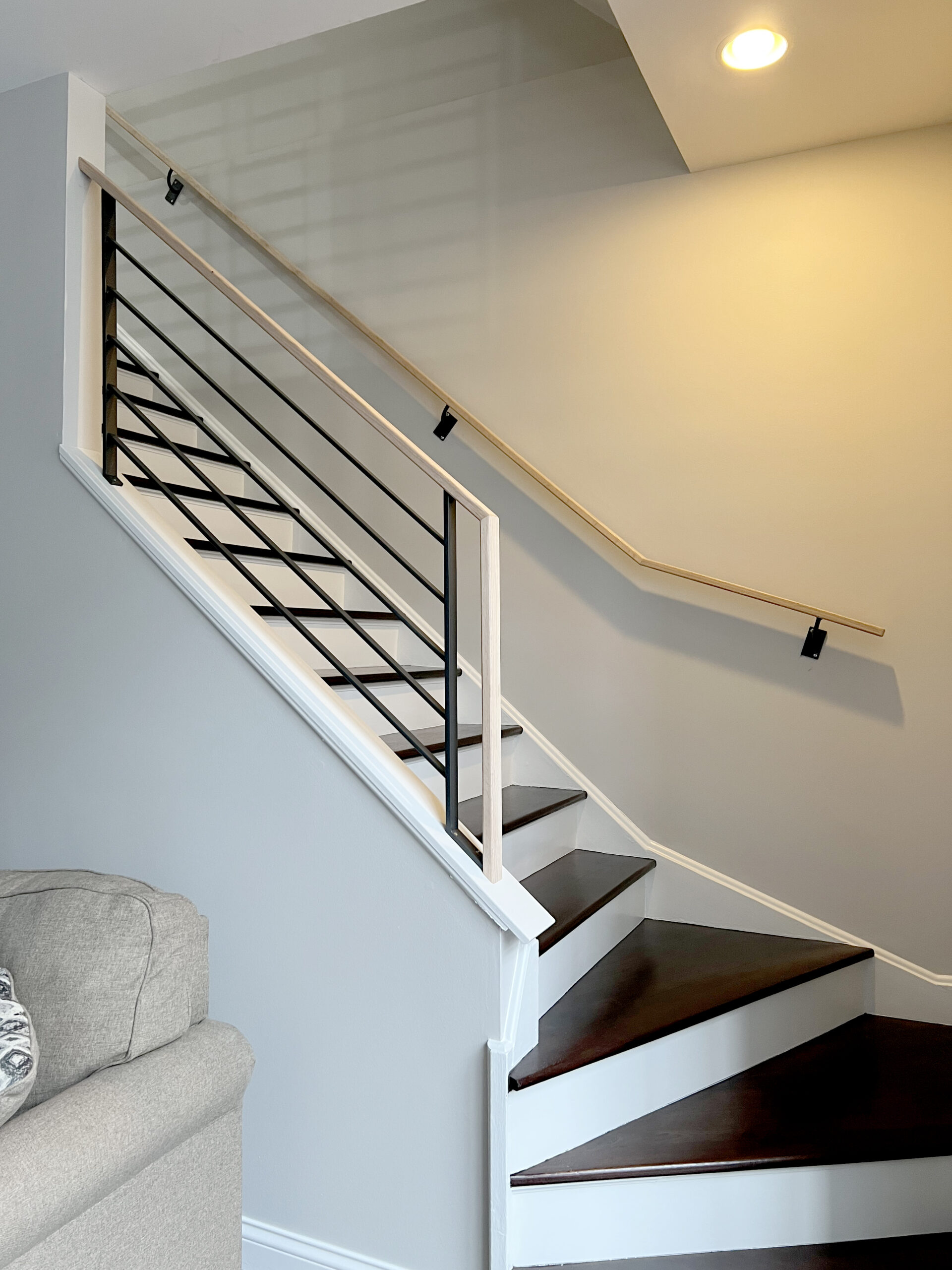 Modern wrought iron / wood railings painted satin black in Lincolnwood ...