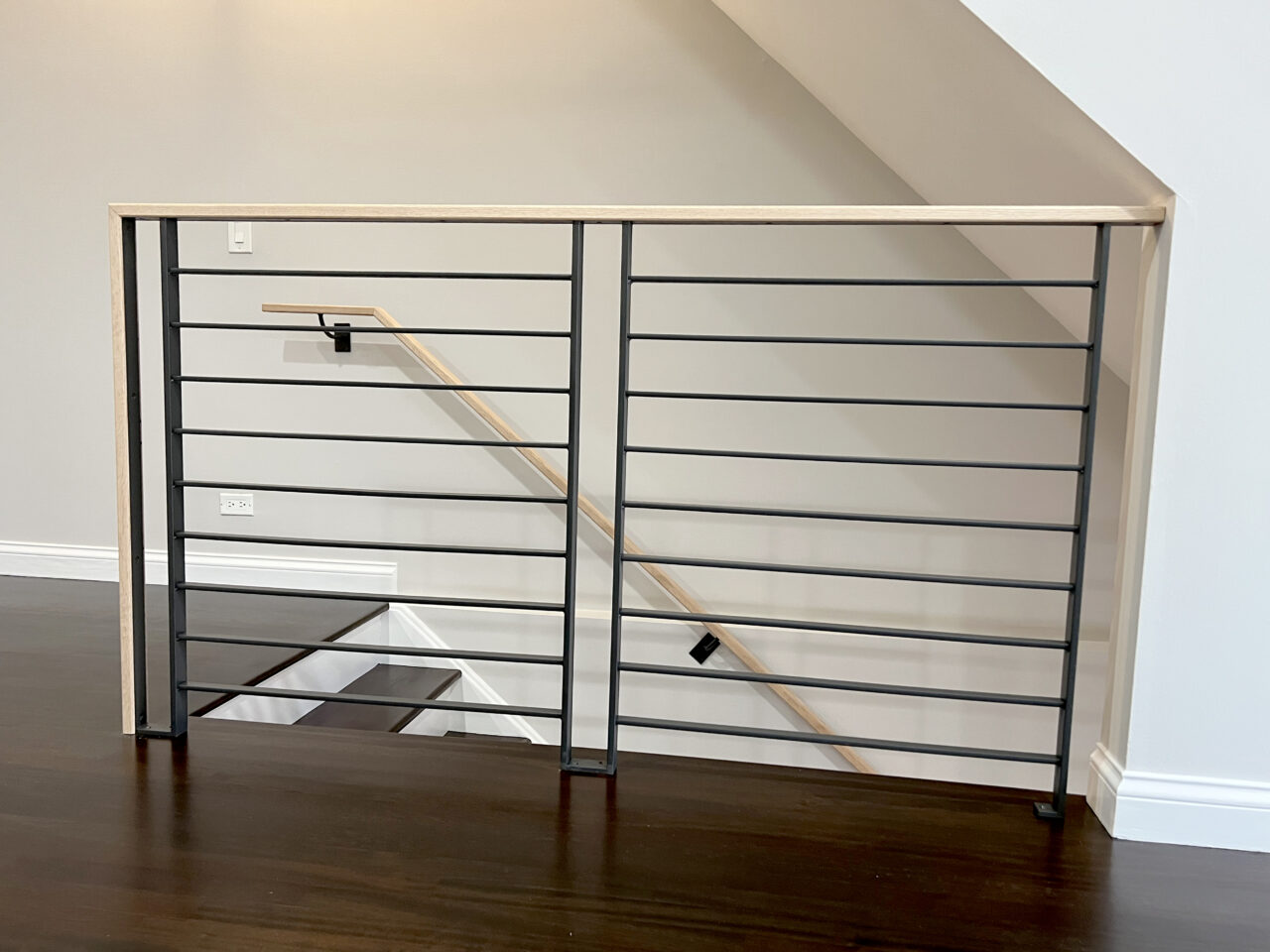 Modern wrought iron / wood railings painted satin black in Lincolnwood ...