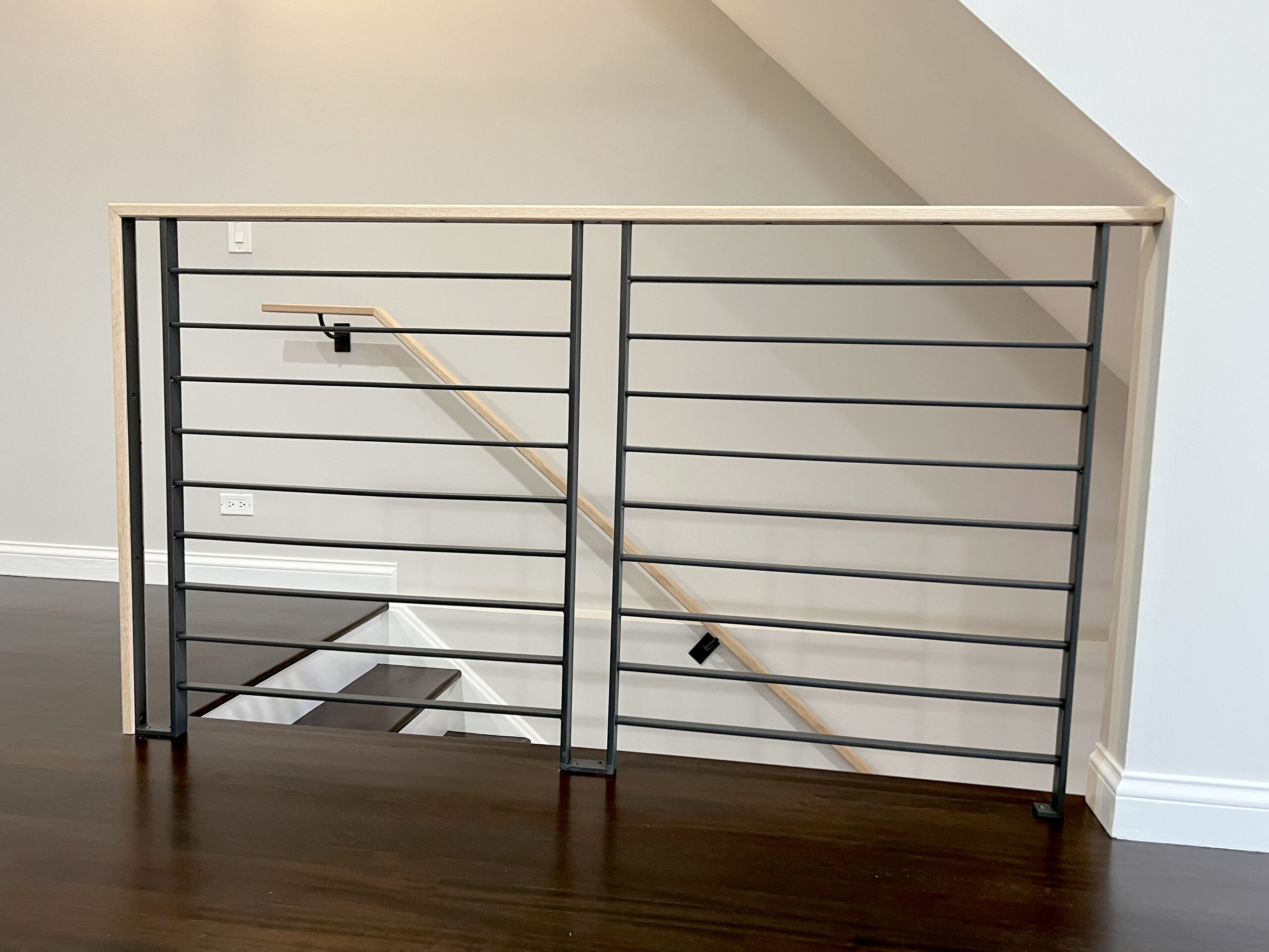 Modern wrought iron / wood railings painted satin black in Lincolnwood ...