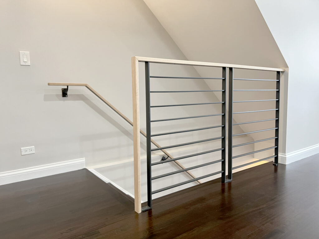 Modern wrought iron / wood railings painted satin black in Lincolnwood ...