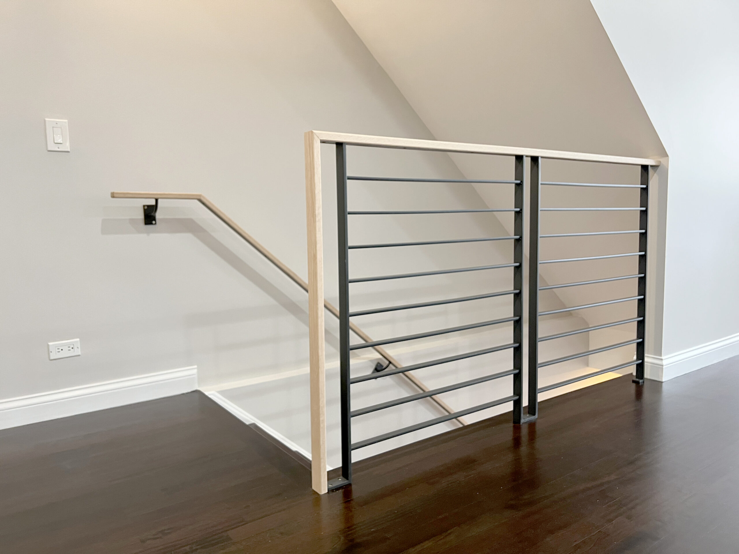 Modern wrought iron / wood railings painted satin black in Lincolnwood ...