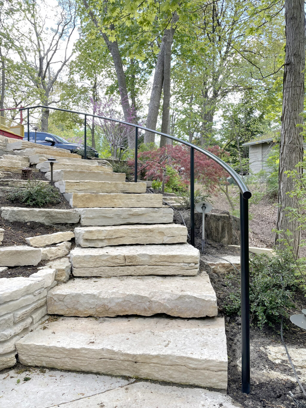Traditional wrought iron handrails painted satin black in Lake Forest ...