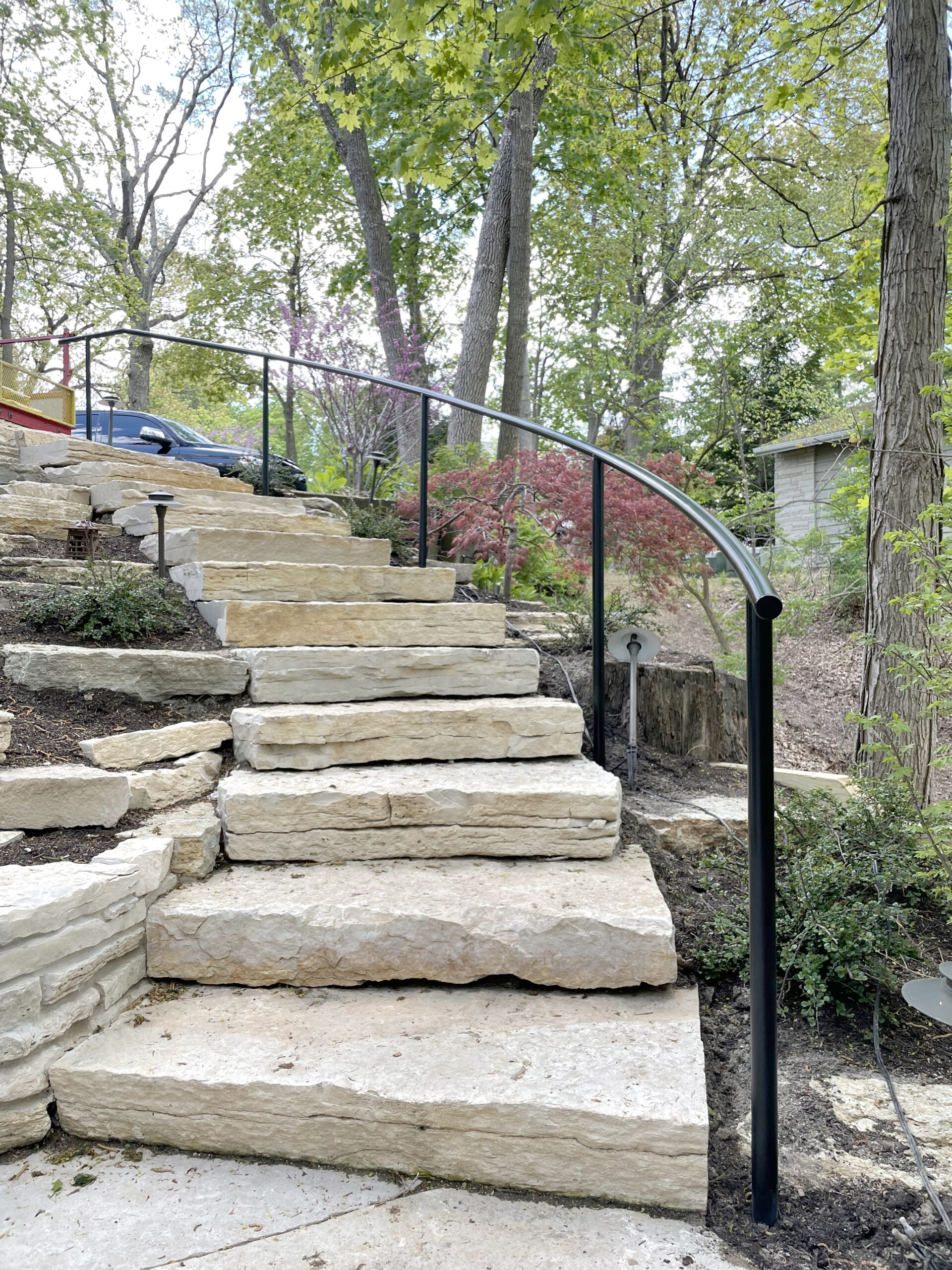 Traditional wrought iron handrails painted satin black in Lake Forest ...