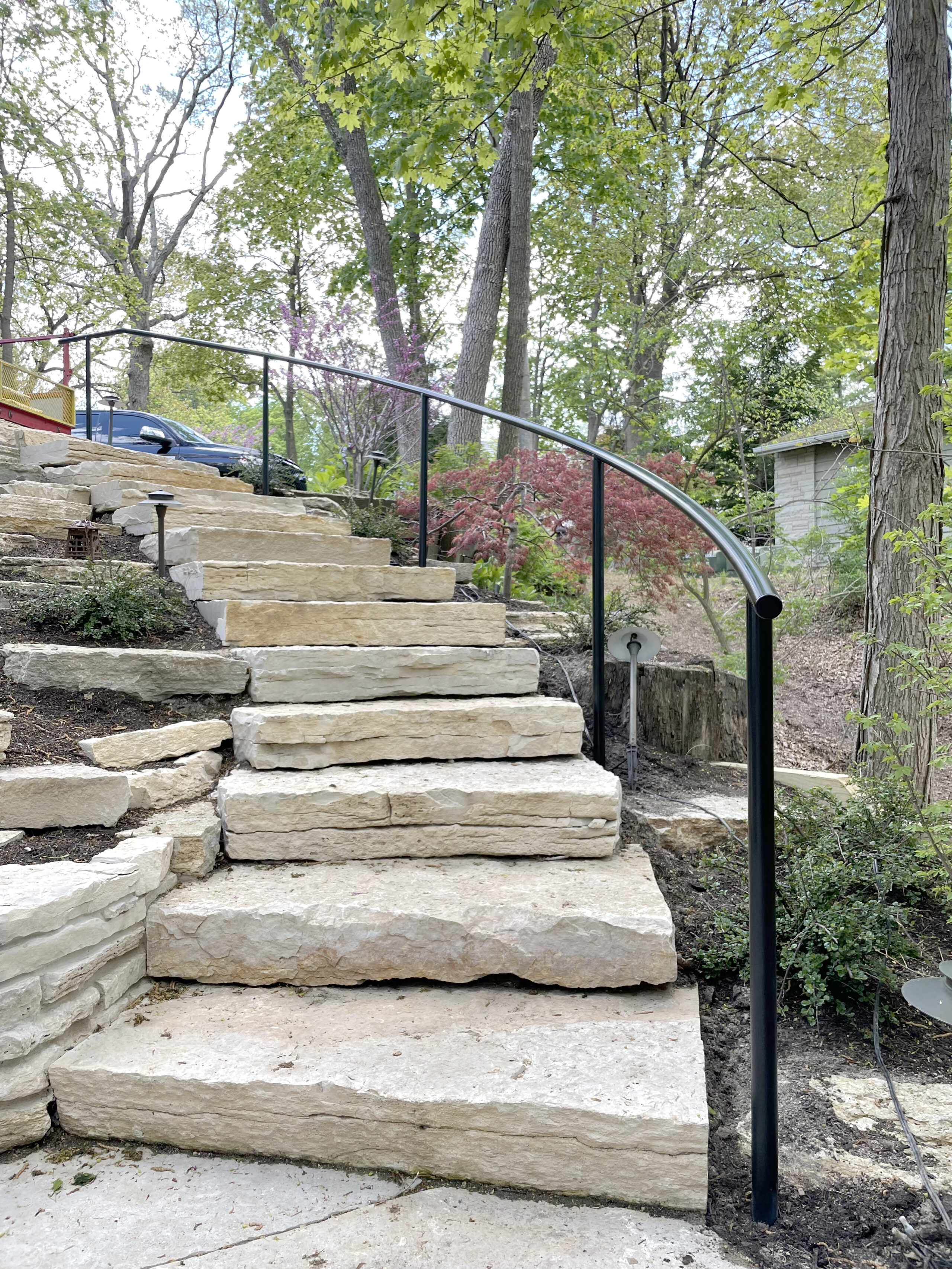 Traditional wrought iron handrails painted satin black in Lake Forest ...