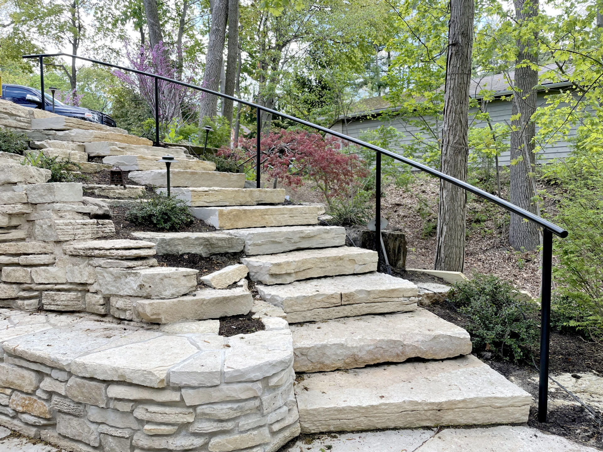 Traditional wrought iron handrails painted satin black in Lake Forest ...