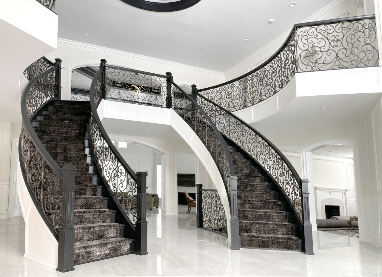 French Country wrought iron railings painted flat black in Oak Brook ...