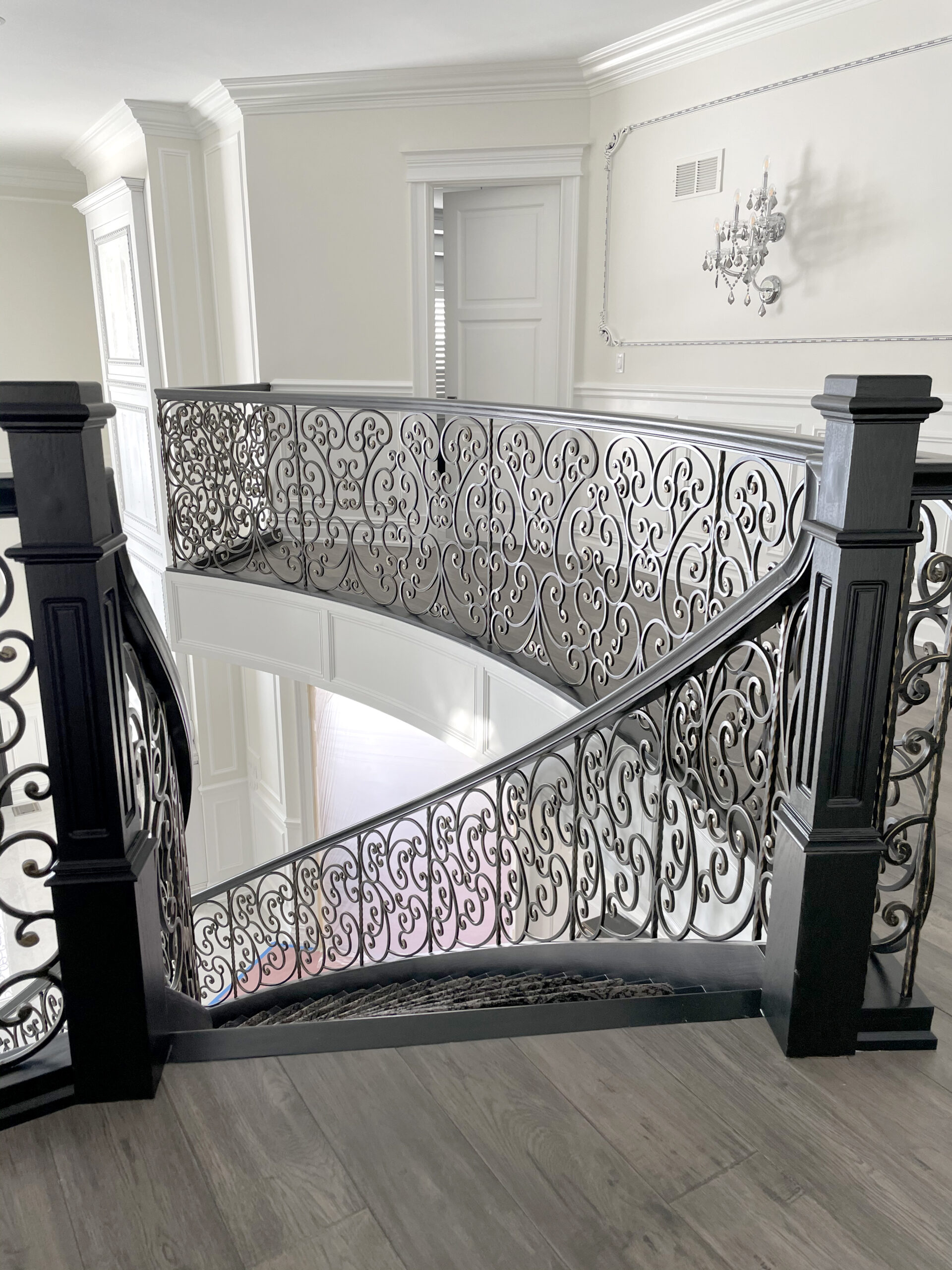 French Country wrought iron railings painted flat black in Oak Brook ...