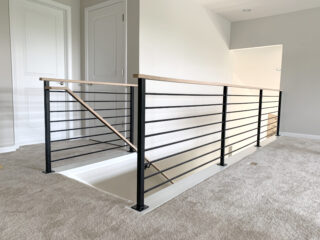 Custom Urban Modern wrought iron and wood railings painted satin black ...