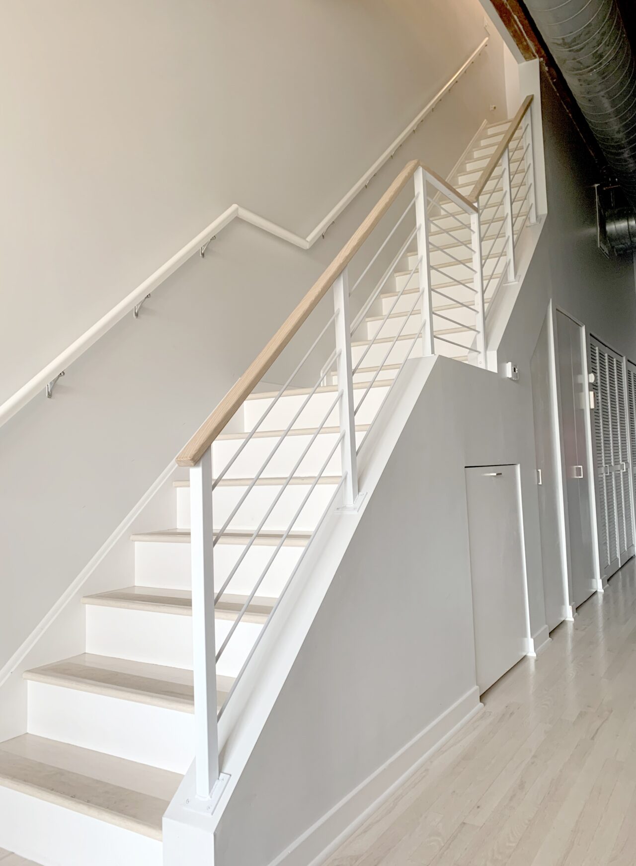 Urban Modern wrought iron & wood railings painted satin white in ...