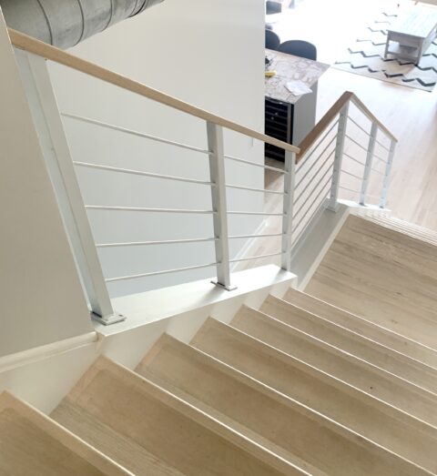 Urban Modern wrought iron & wood railings painted satin white in ...