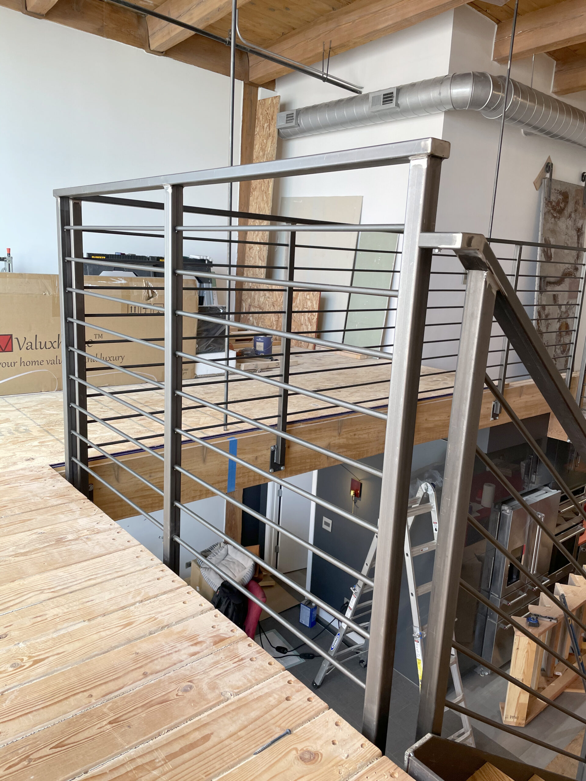 Urban Modern wrought iron & wood stairs painted clear coat in Chicago ...