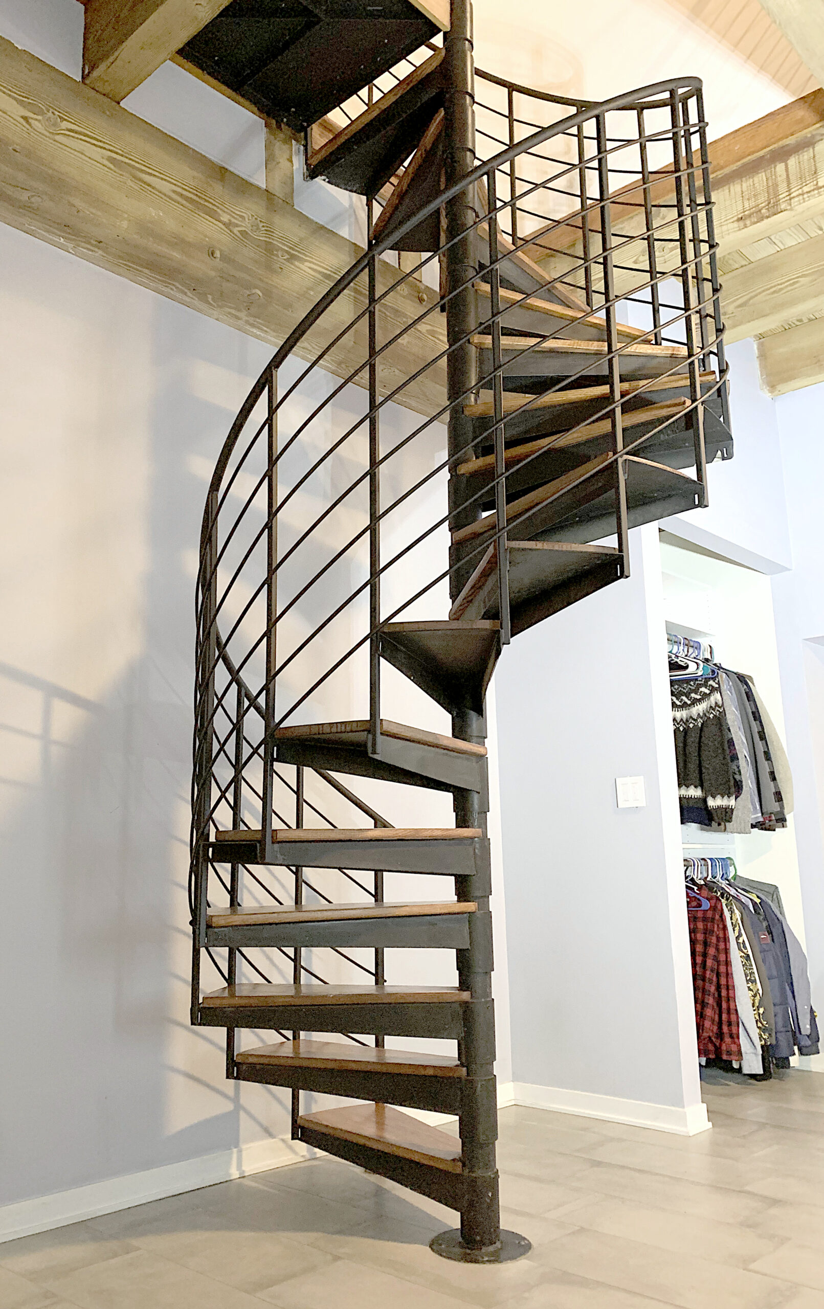 Urban Modern wrought iron & wood stairs painted satin black in Chicago ...
